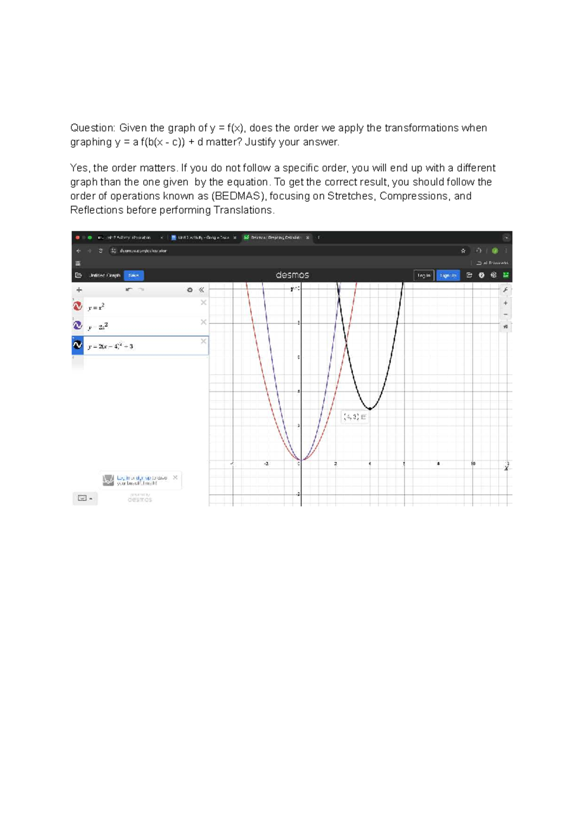 Unit 2 Activity - i eat apples - Question: Given the graph of y = f(x ...
