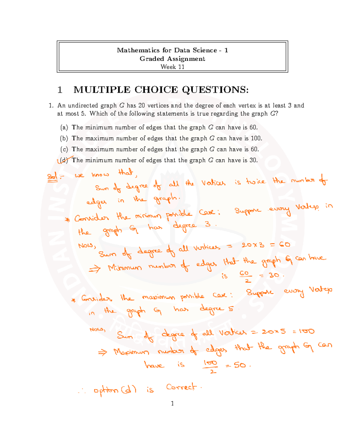 Maths 1 Week 11 Graded Assignment - MCQs & Task Sequences - Studocu
