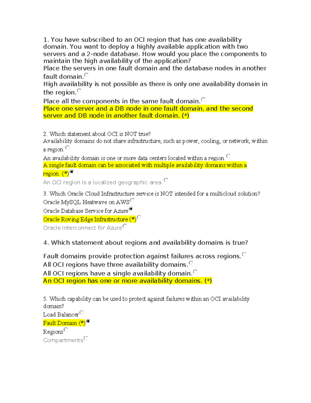 OCI Foundation Response Guide: Understanding Availability & Fault Domains - Studocu