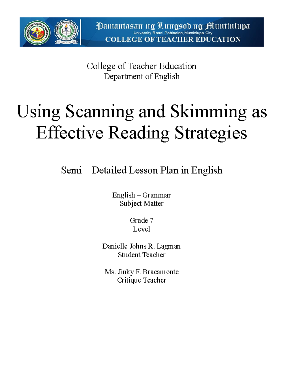 EN7RC Week 7 Supplementary Activities: Skimming & Scanning Strategies ...