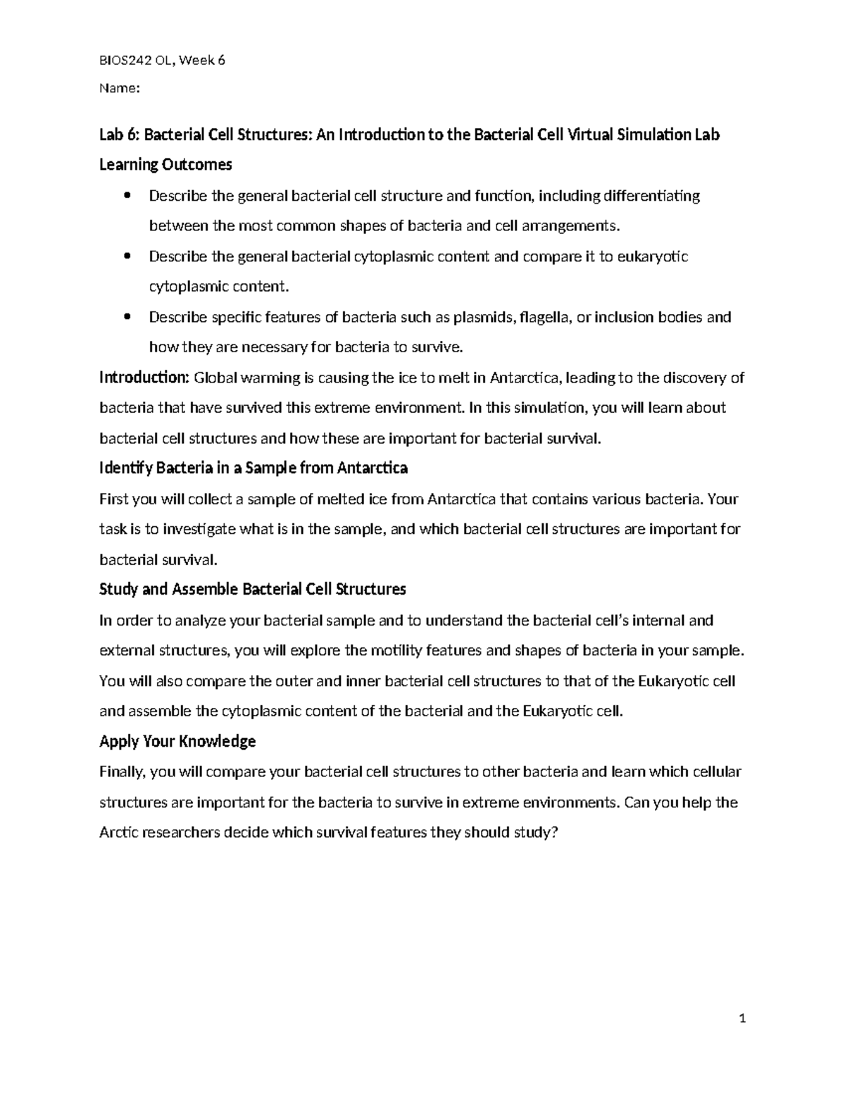 Lab 6: Bacterial Cell Structures & Function - BIOS 242 OL Week 6 - Studocu