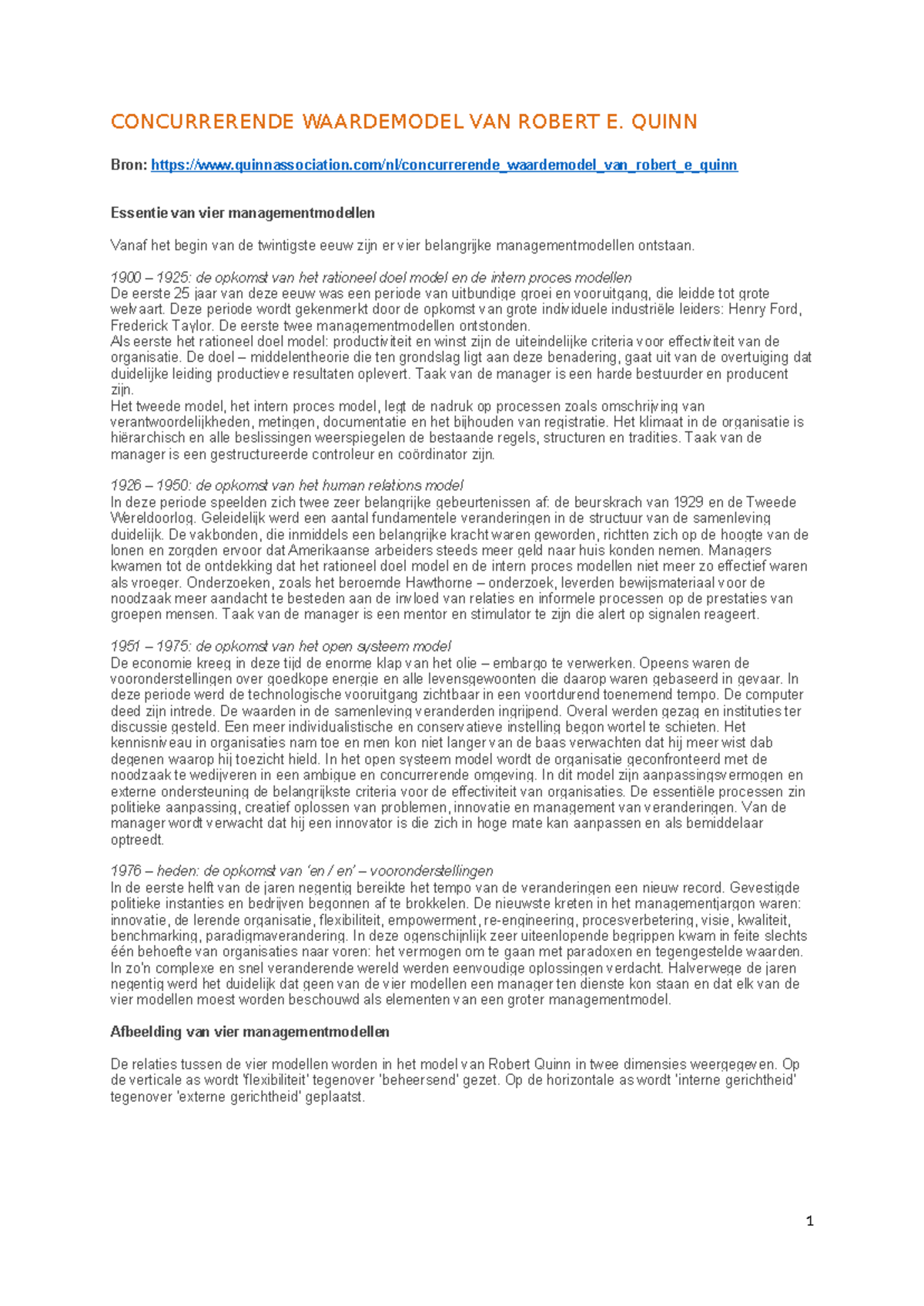 Managementmodellen volgens Quinn: Een Overzicht van Stijlen - Studeersnel