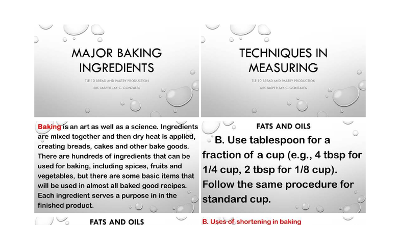 MAJOR BAKING TECHNIQUES IN MEASURING INGREDIENTS TLE 10 BREAD AND ...