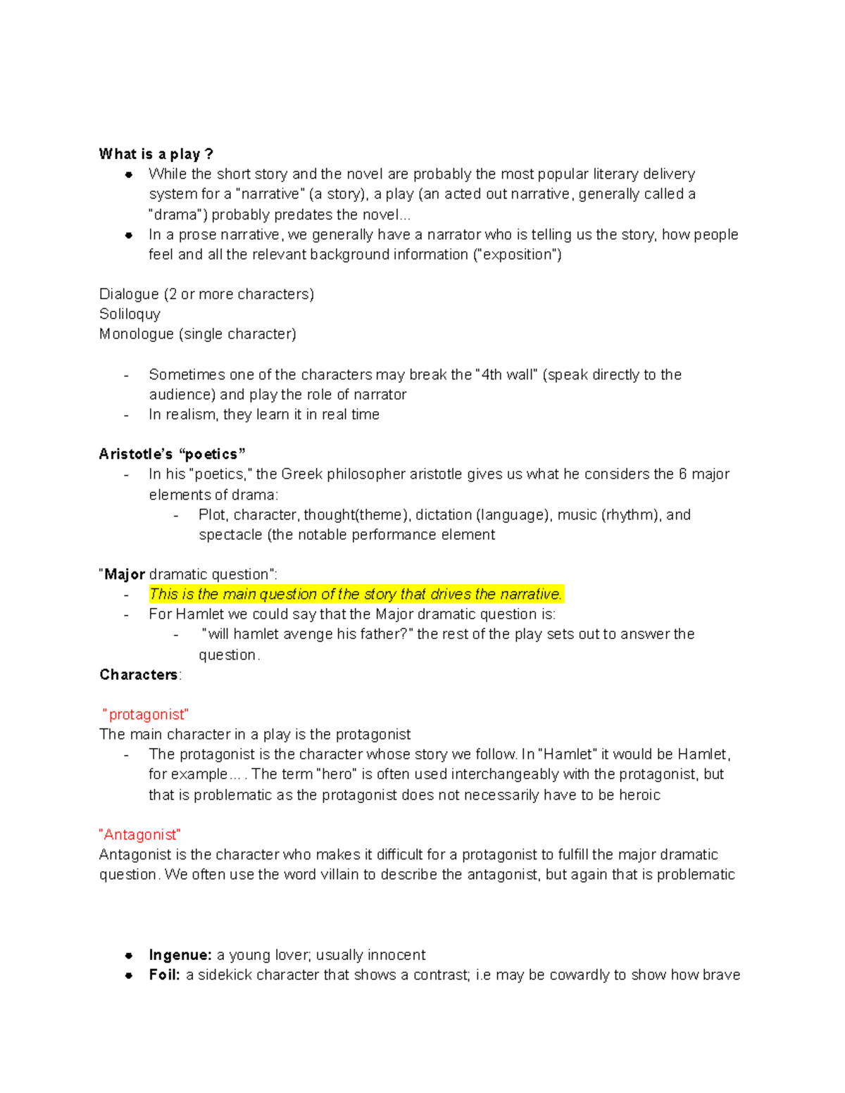 Theater Lecture Notes: An Overview of Dramatic Elements and History ...
