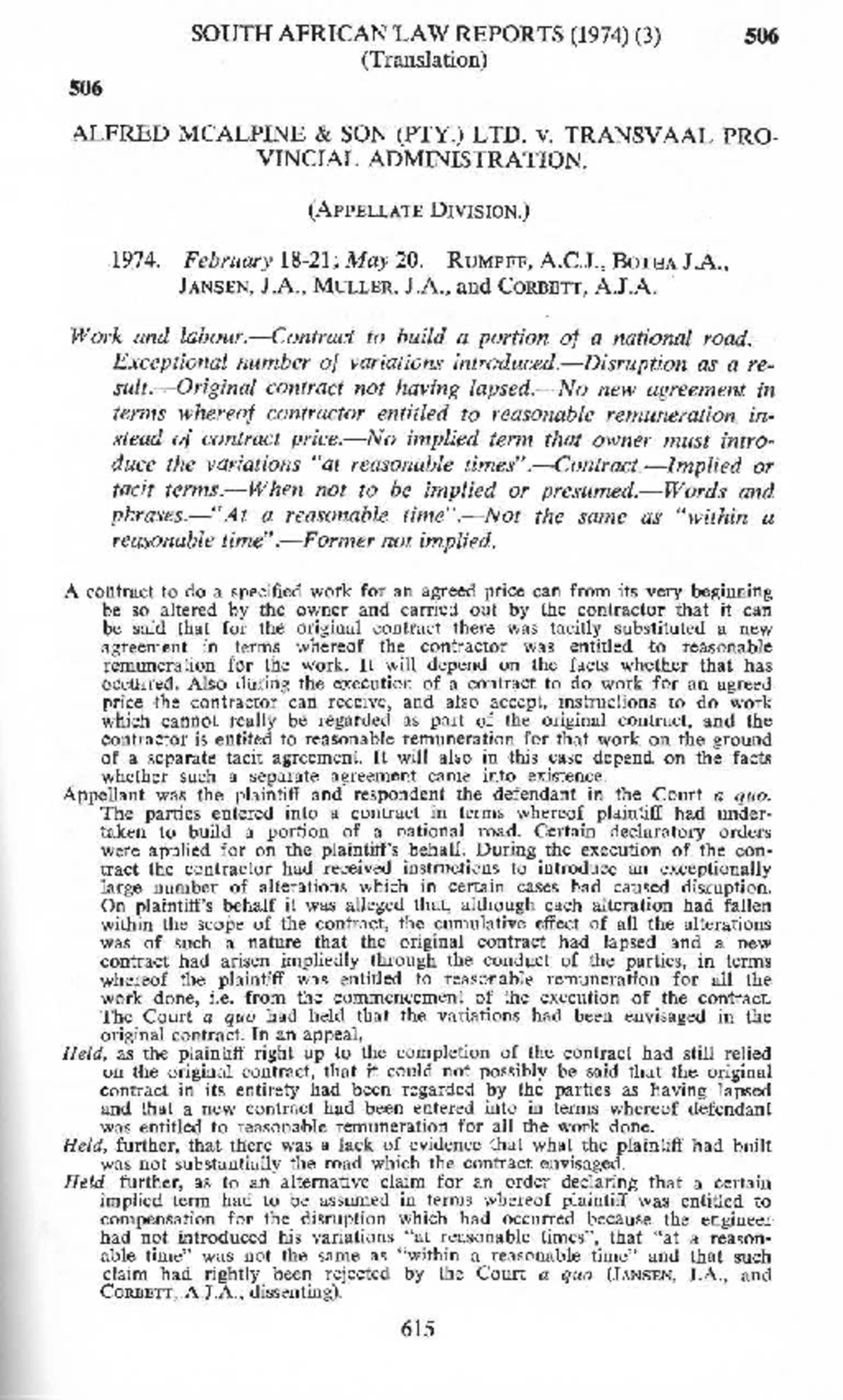 Alfred McAlpine & Son (Pty) Ltd v Transvaal Provincial Administration ...