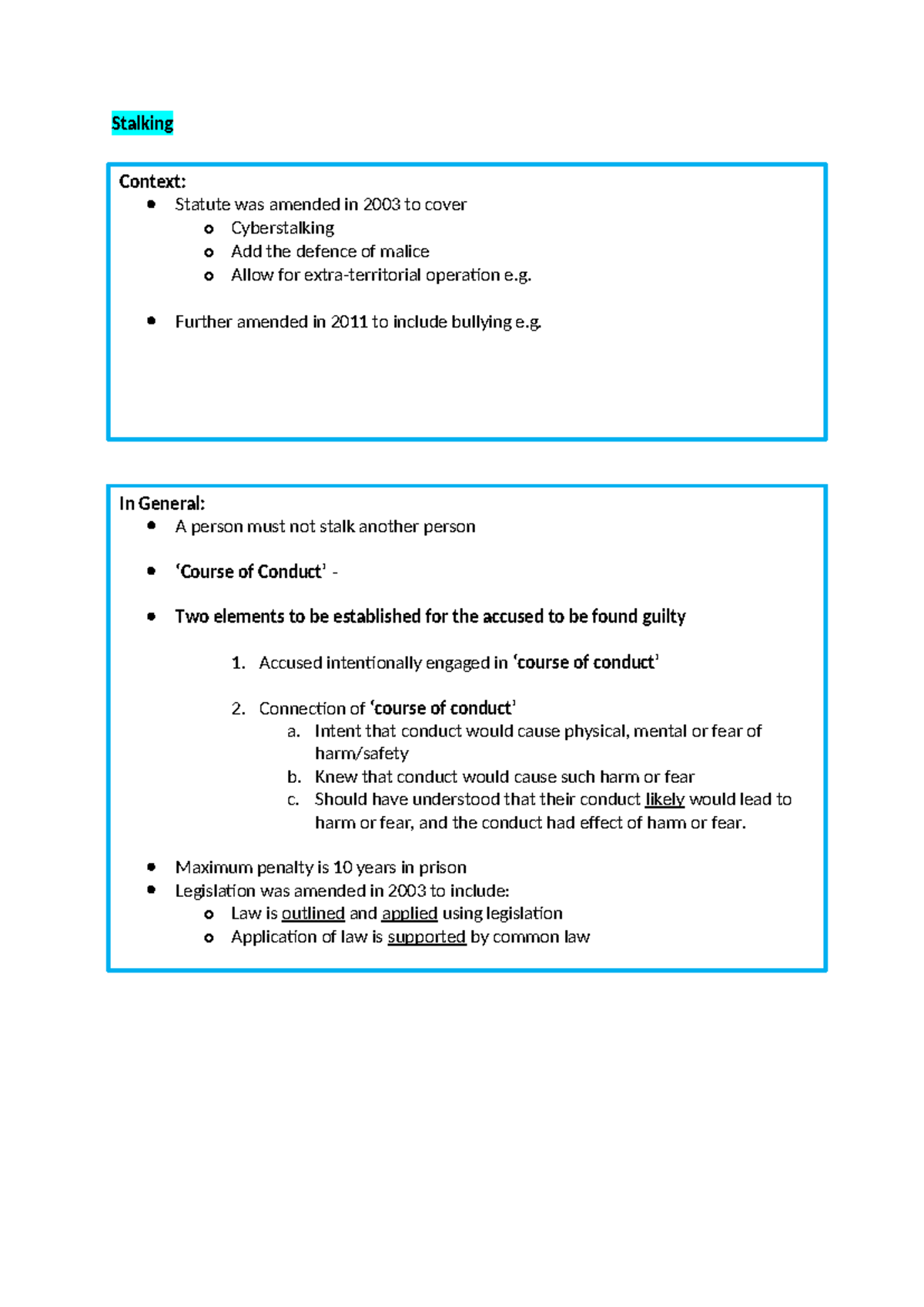 U1 Lsaos 2 Stalking Law: Key Amendments and Legal Framework - Studocu