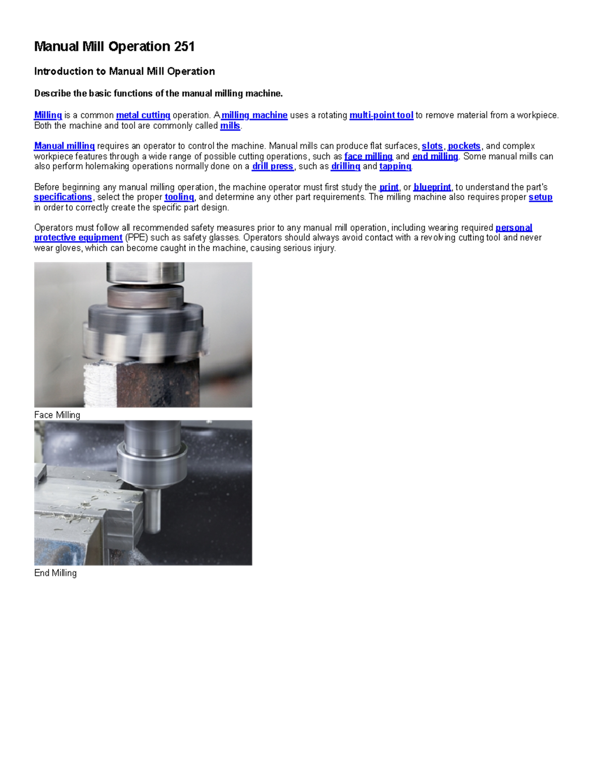 Manual Mill Operation 251 - Introduction to Manual Mill Operation ...