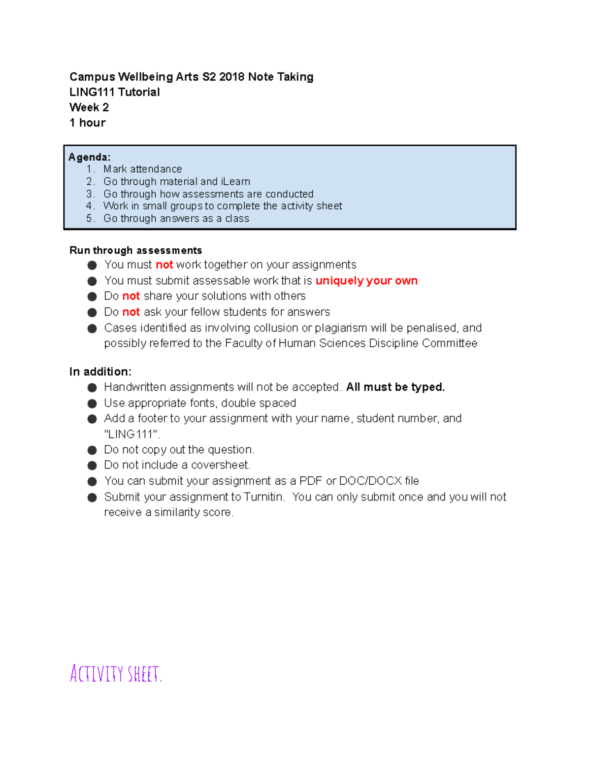 LING111 Week 2 Tutorial Notes on Assessments and Activities - Studocu
