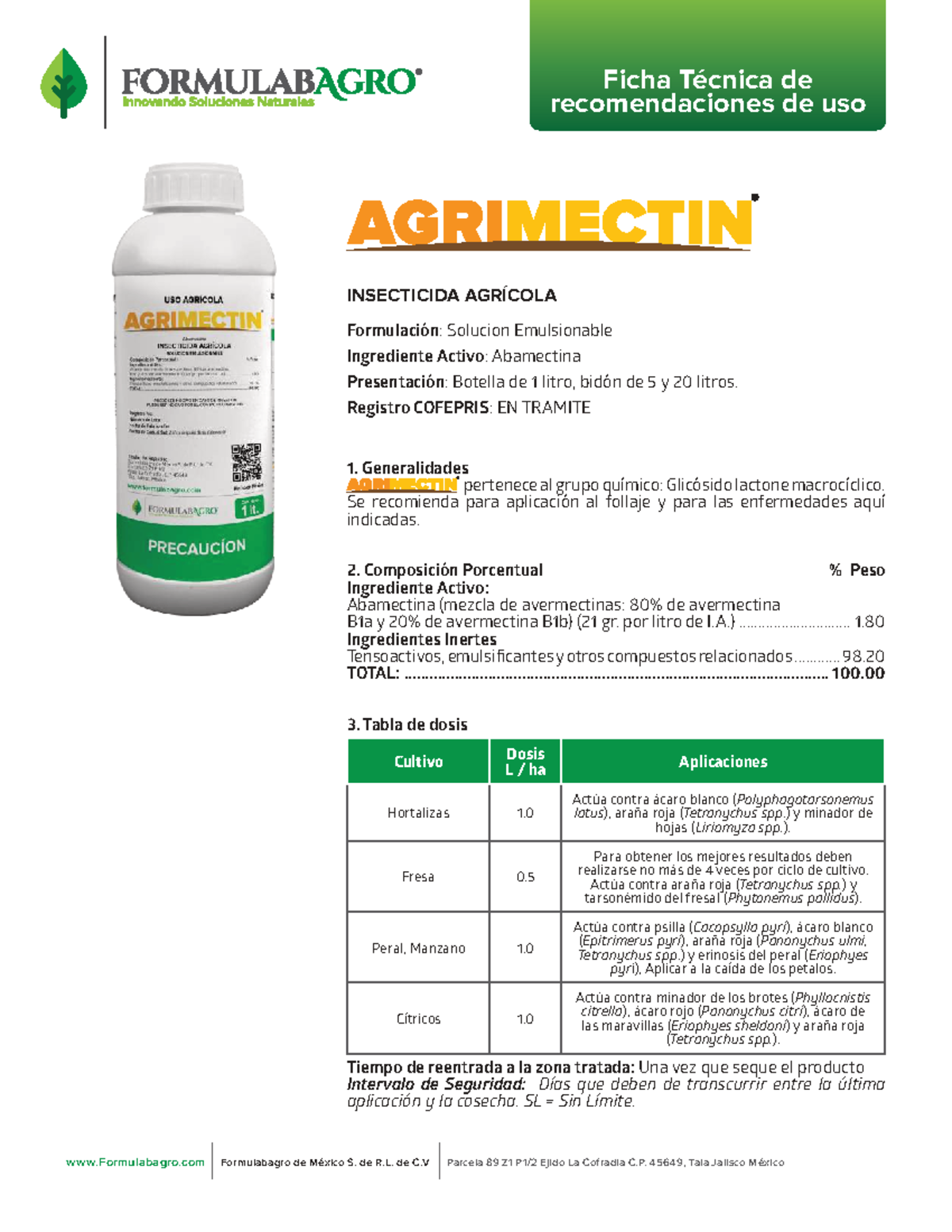 Agrimectin - Ficha Técnica de Insecticida Agrícola - Studocu