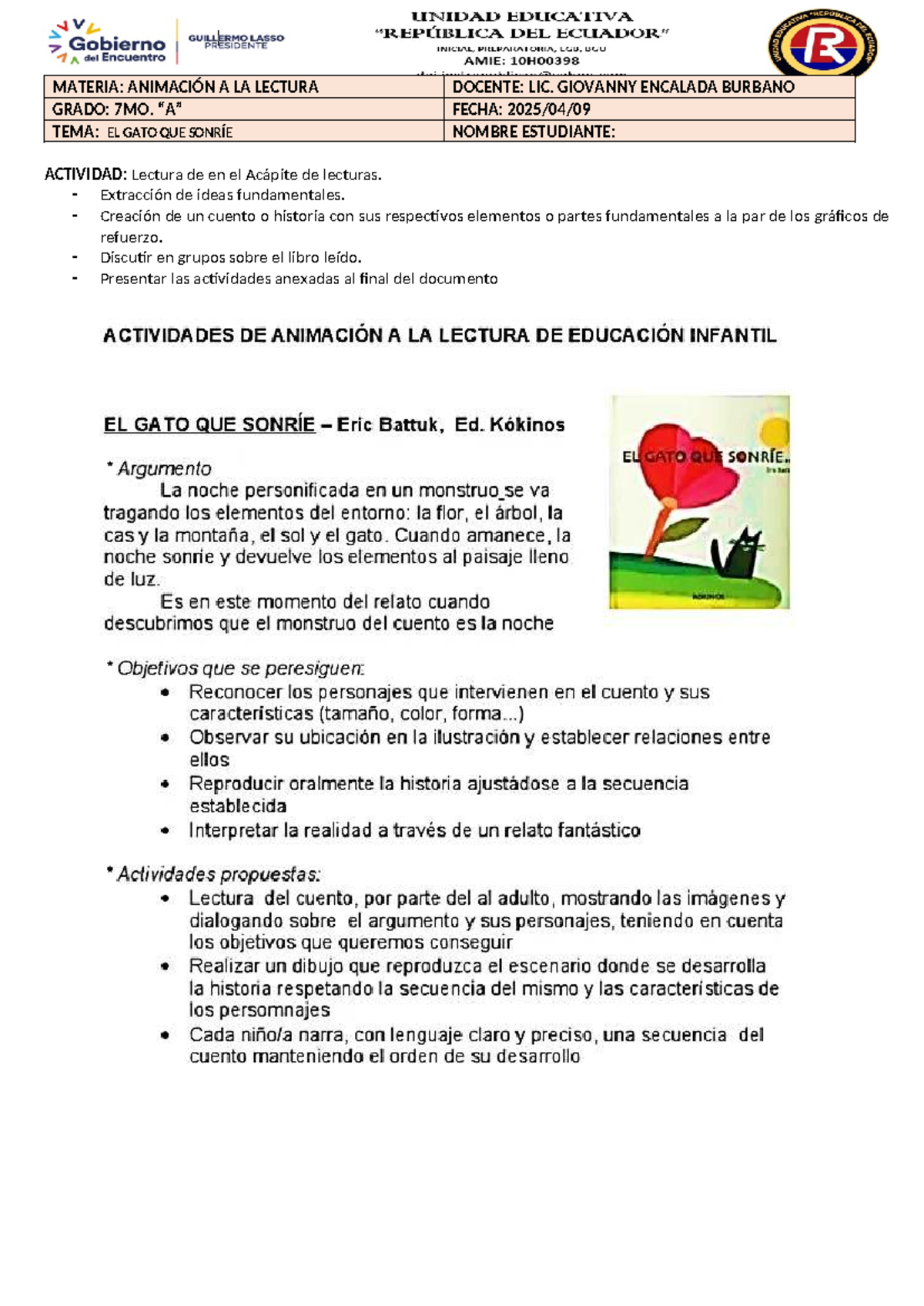 2DO TRIM SEM 22 ANIM A LA LECT El Gato que Sonríe - MATERIA: ANIMACIÓN ...