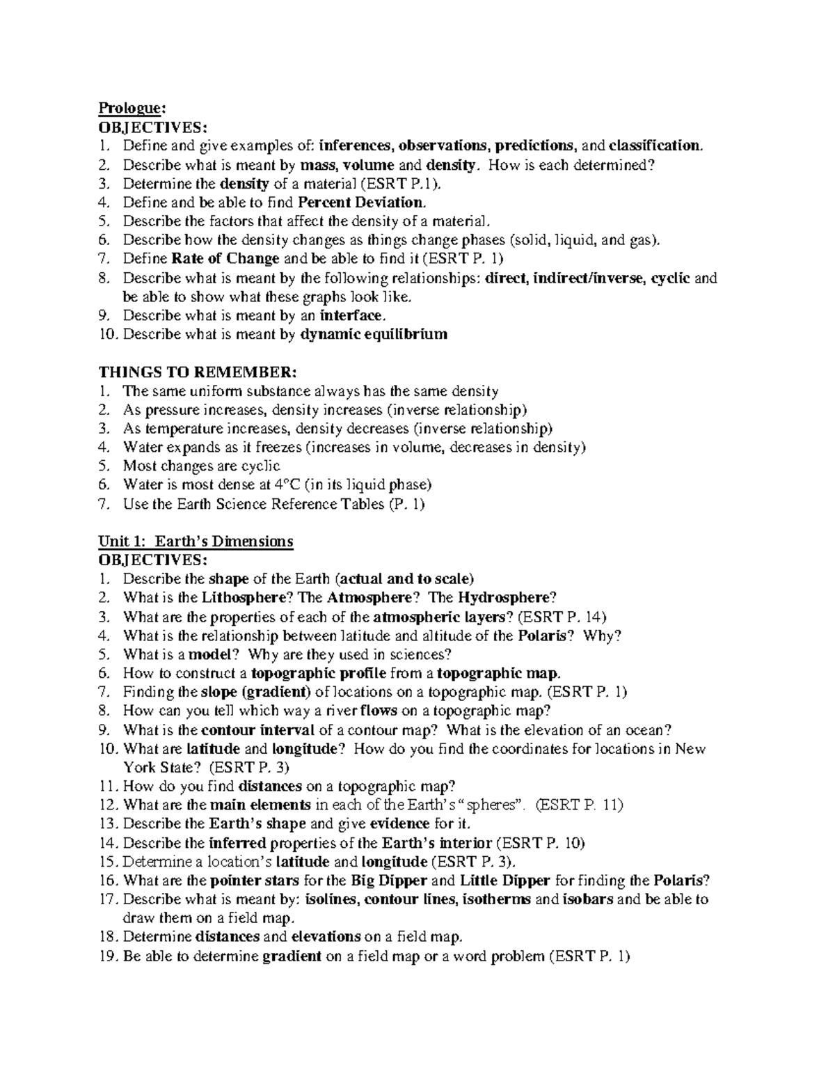 Earth Science Final Exam Study Guide (Course Code: ES) - Studocu
