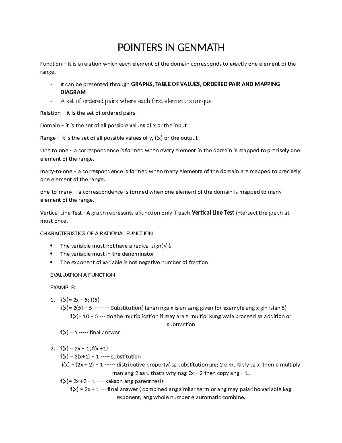 Pointers in Genmath (Course Code: MAT101) - Comprehensive Notes - Studocu