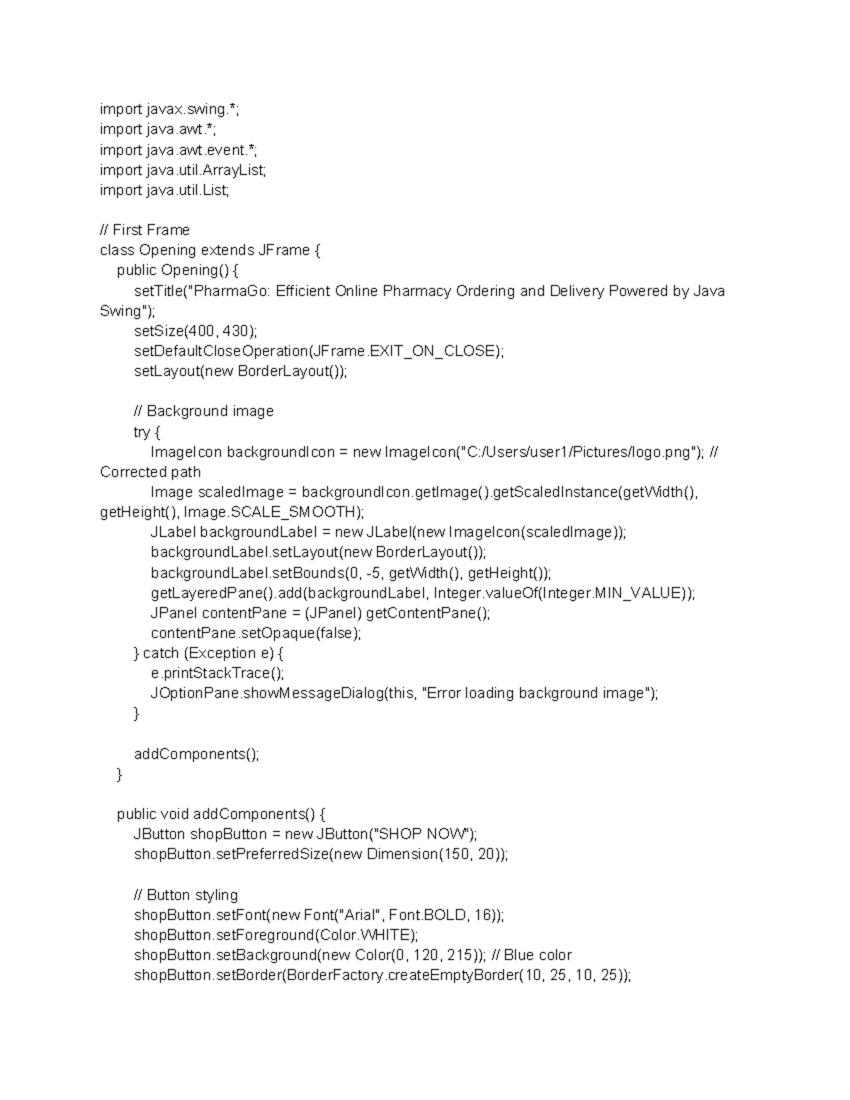 Efficient Online Pharmacy Ordering System - Java GUI Project - Studocu