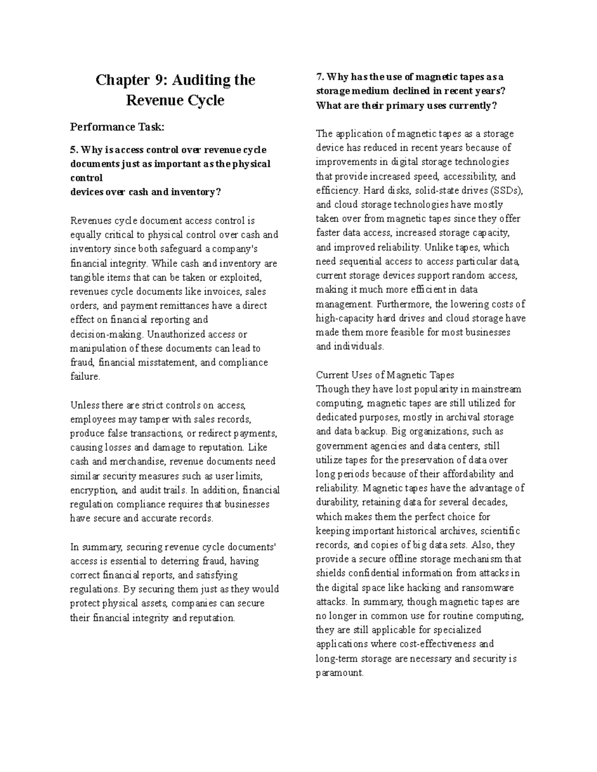 CIS Chapter 9 AND 10 - Chapter 9: Auditing the Revenue Cycle ...