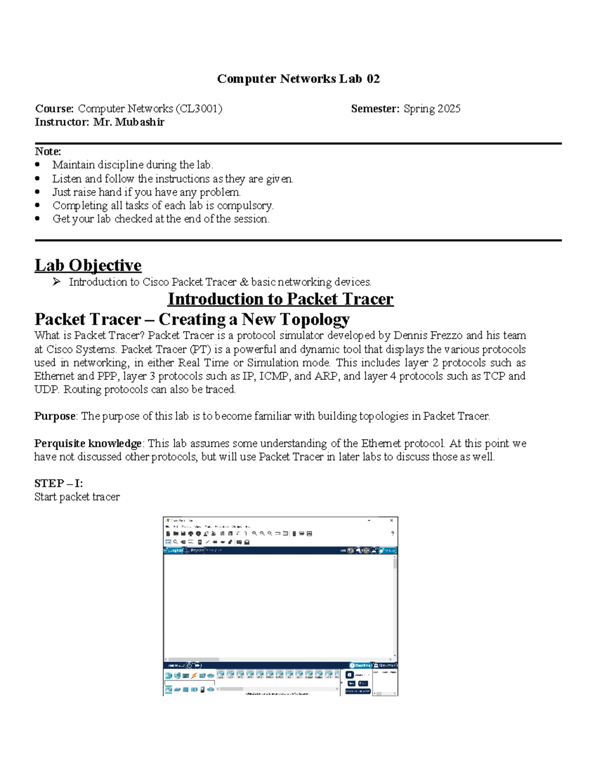 Lab 02: Basics of Cisco Packet Tracer - Computer Networks (CL3001) - Studocu