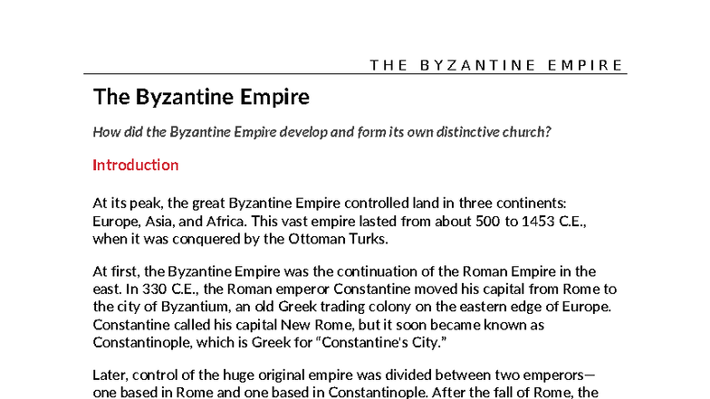 The Byzantine Empire: Development, Church, and Conflicts (Level A ...