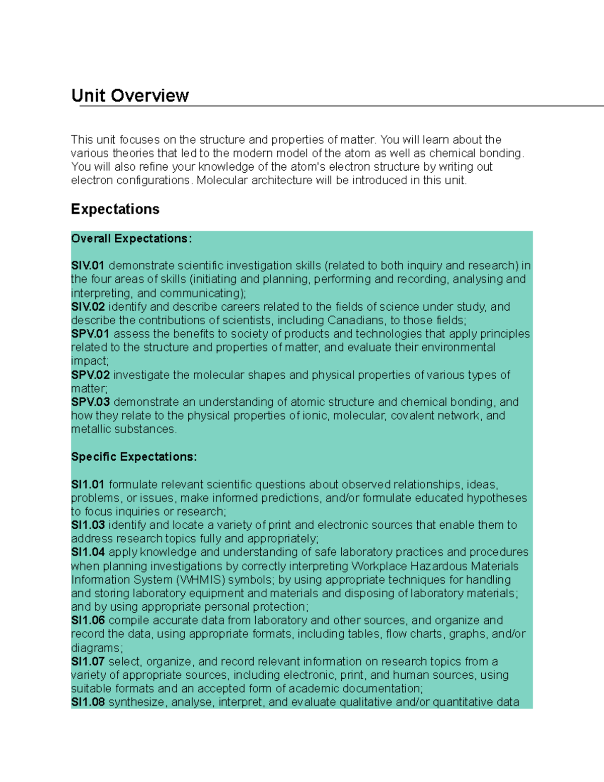 Unit 1: Structure and Properties of Matter - Key Concepts ...