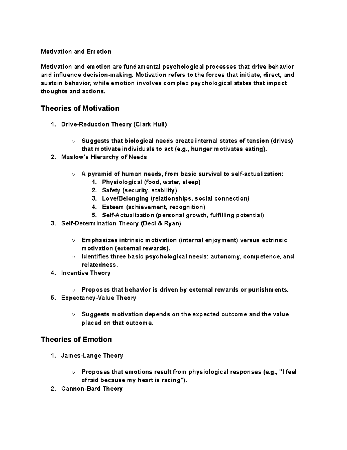 4 - Introduction to Psychology - Motivation and Emotion Motivation and ...
