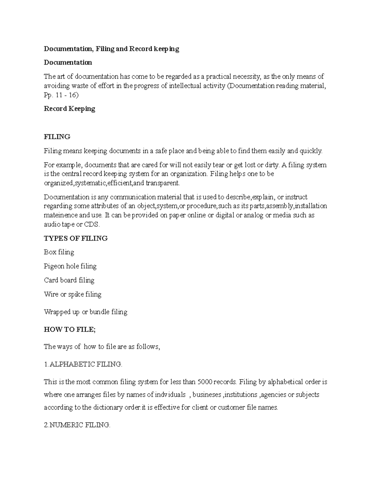 Filing and Record Keeping: Best Practices and Types Explained - Studocu