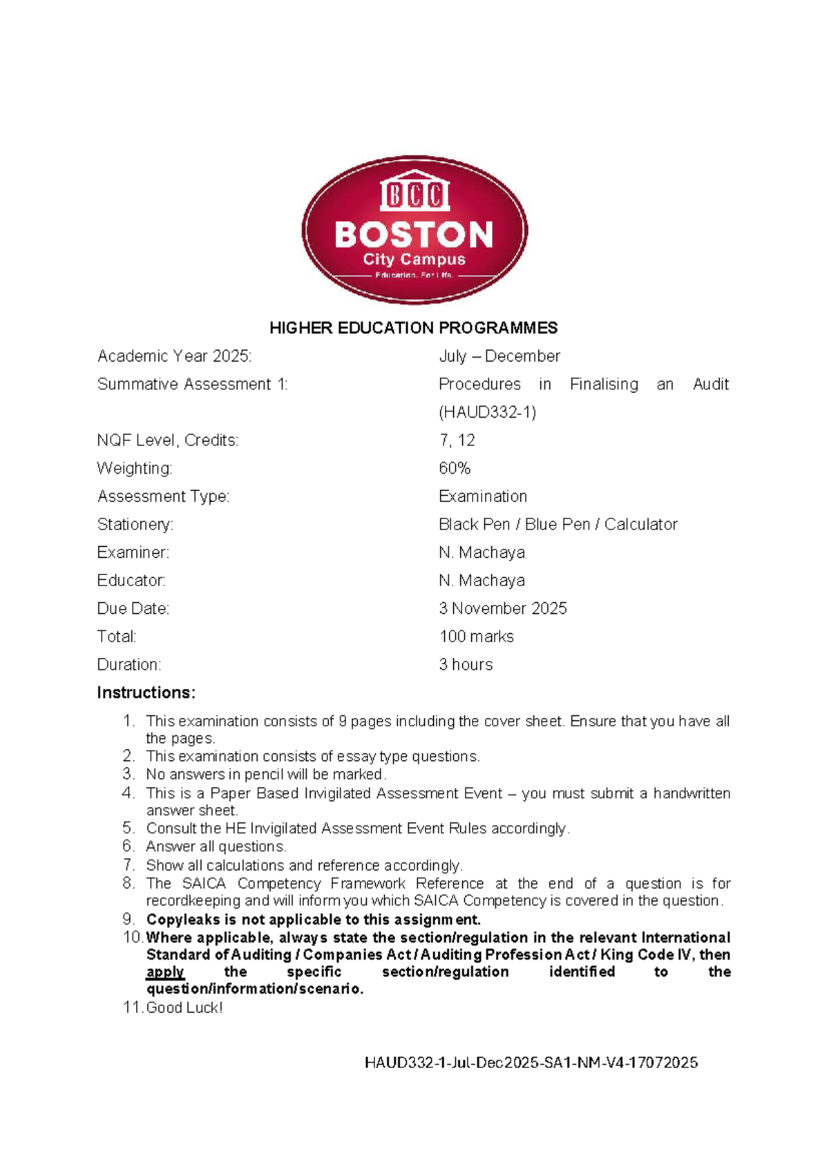 HAUD332 Summative Assessment 1: Audit Procedures for GlobalTech Ltd ...