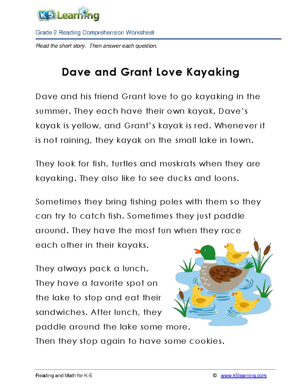 Grade 2 Reading Comprehension: Kayaking Story Notes - Studocu