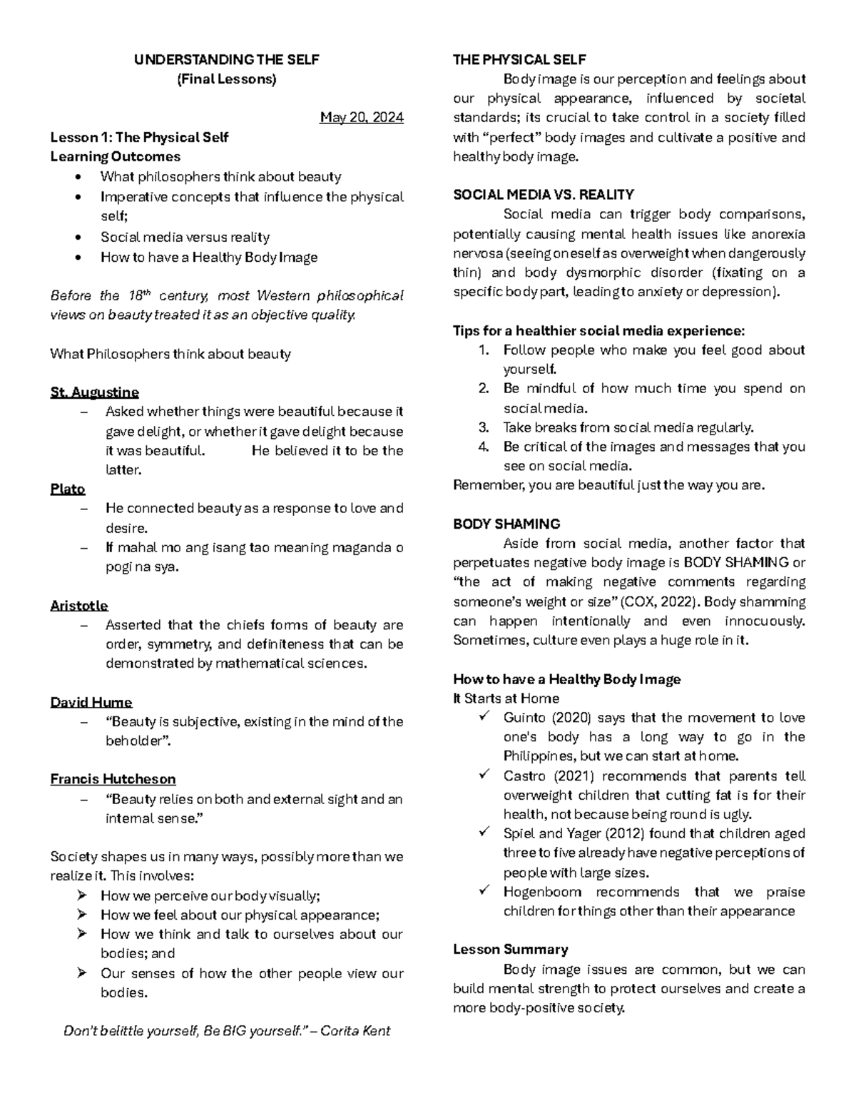 Understanding the SELF: Final Lessons in Personal Identity Exploration ...