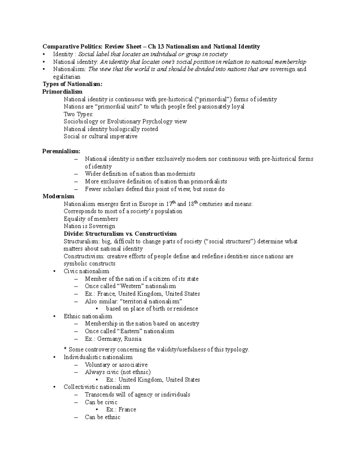 Ch 13 Nationalism and National Identity - Comparative Politics: Review ...