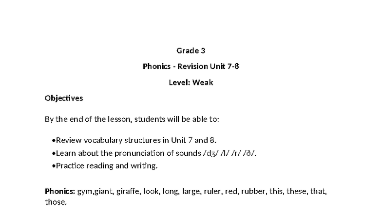3D.MW15. Grade 3 Phonics Revision Lesson Plan - Studocu