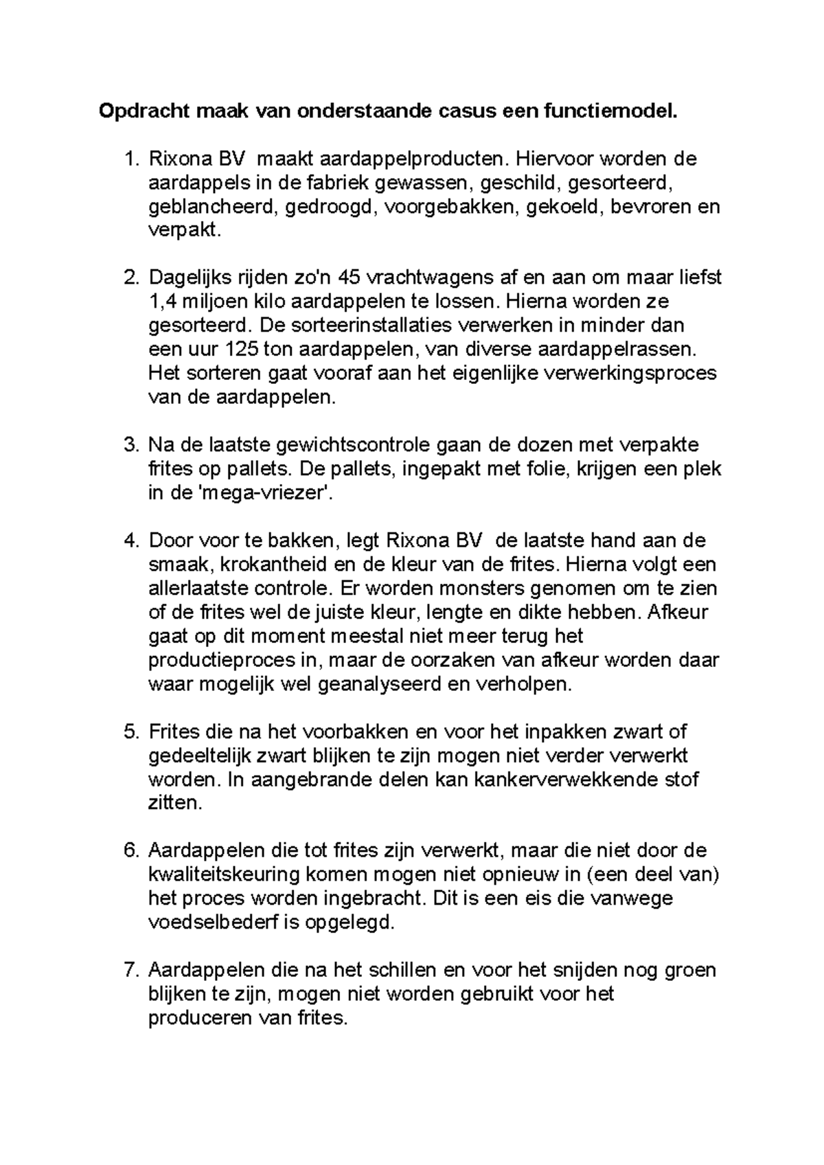 Casus Rixona - Functiemodel voor Aardappelproductie Processen - Studeersnel
