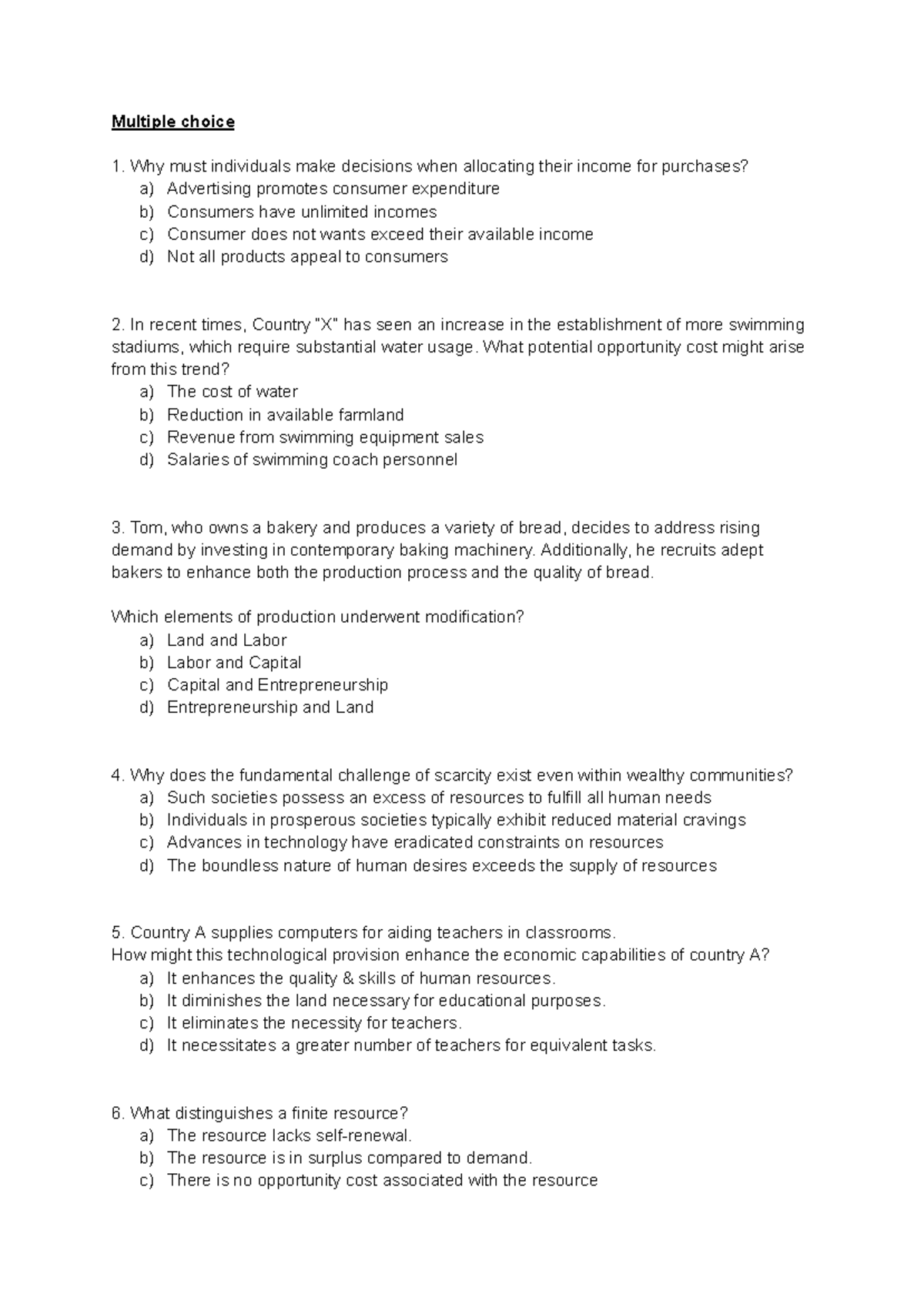 Unit 1 Exercise: Economic Decision-Making and Opportunity Costs - Studocu