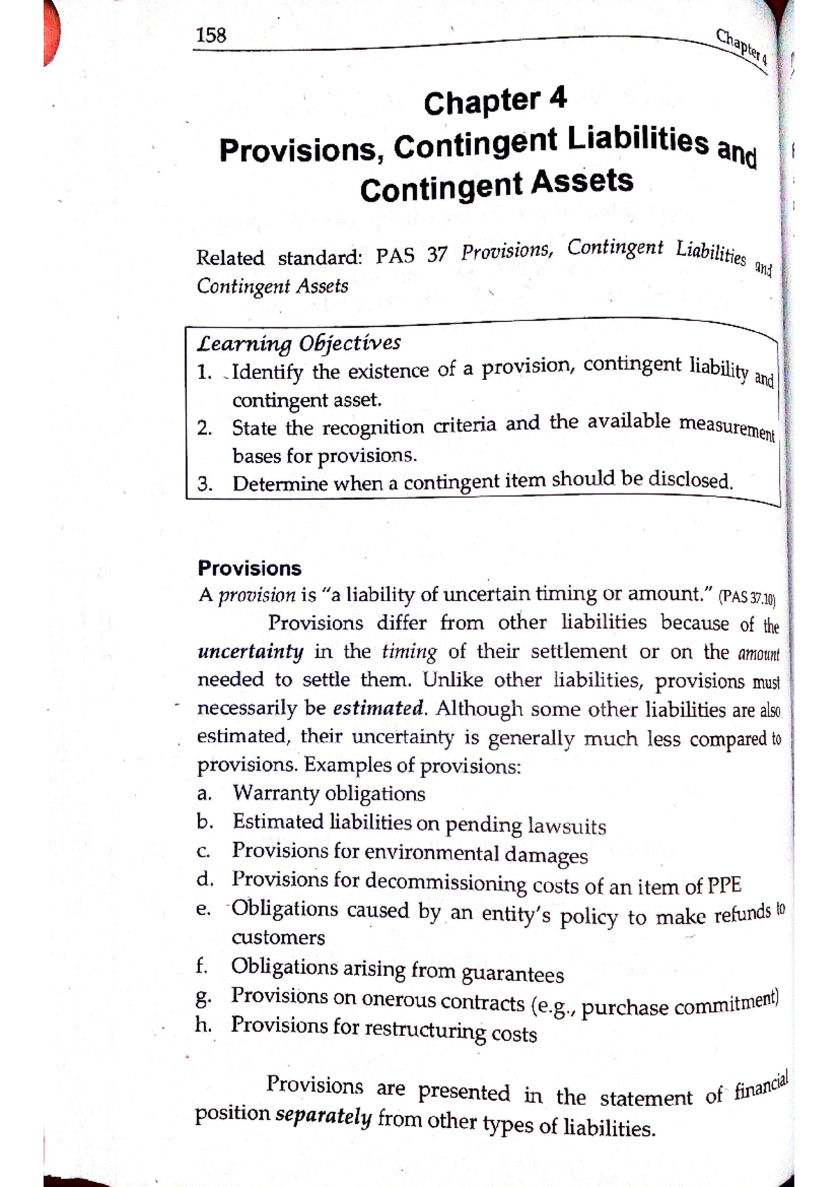 IA 2 Chapter 4: Provisions, Contingent Liabilities & Assets Overview ...