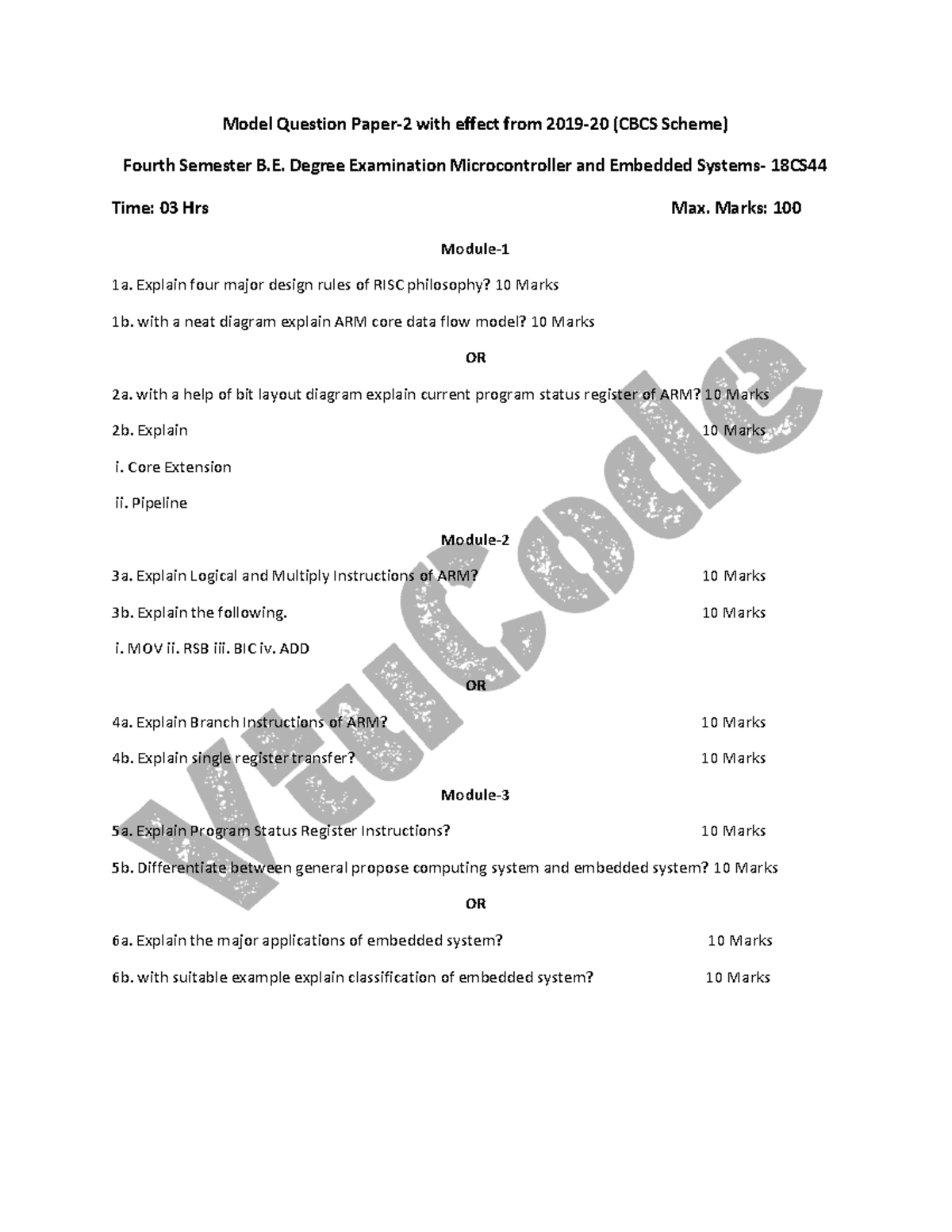 18CS44 Microcontroller & Embedded Systems Model Question Set 2 - Studocu