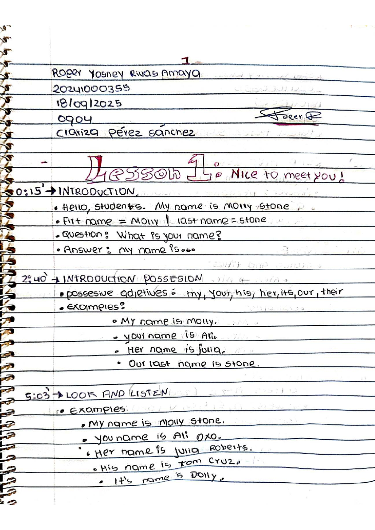 0904 Lesson 1: Introduction to Possessive Adjectives and Names - Studocu