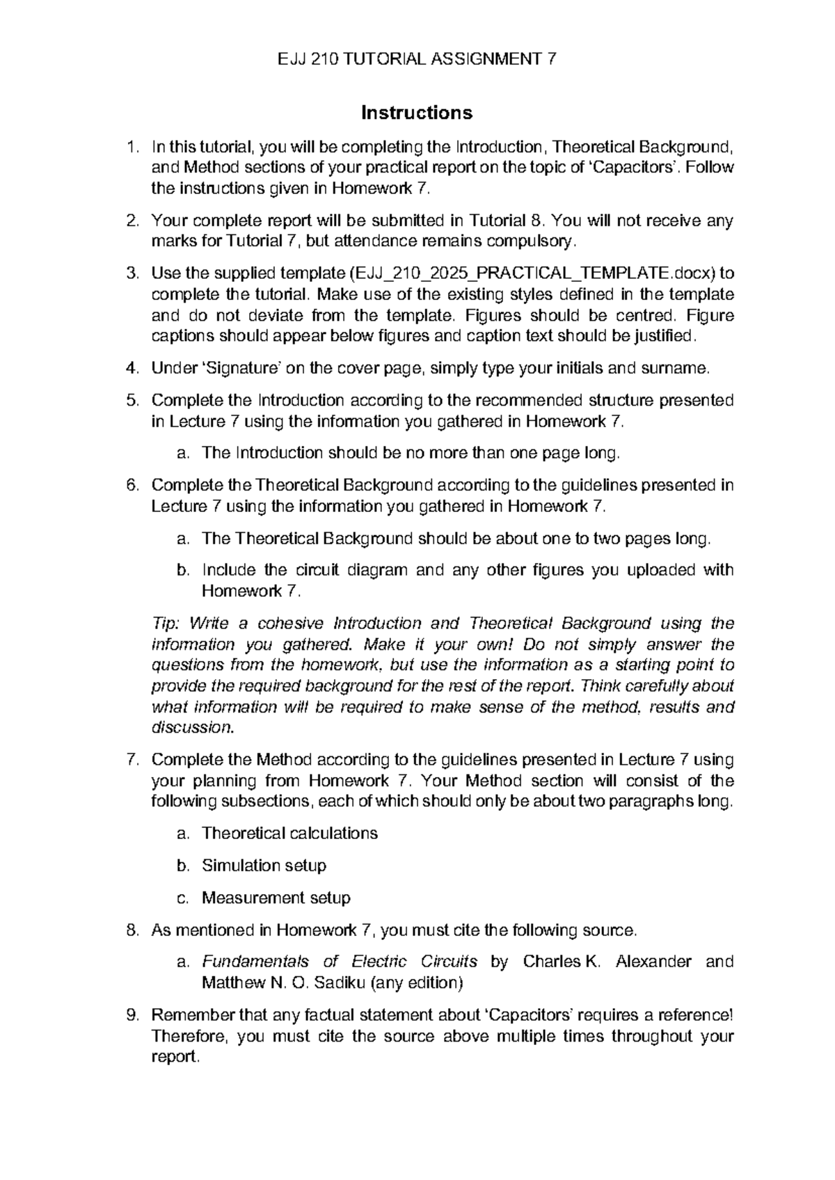 EJJ 210 2025 Tutorial 7 - Practical Report Instructions and Guidelines ...