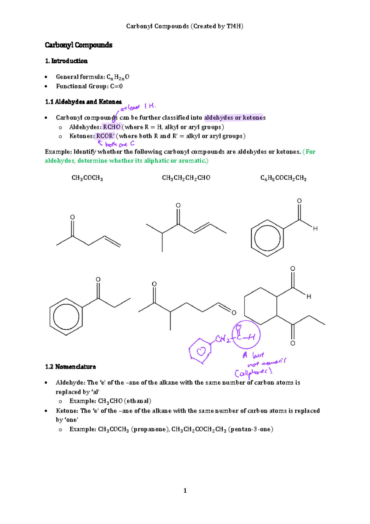 Study Notes on Carbonyl Compounds (Course Code: 230519) - Studocu