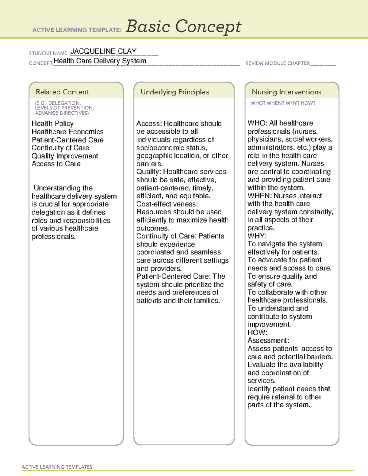 Active learning template: Basic concepts in healthcare delivery system ...