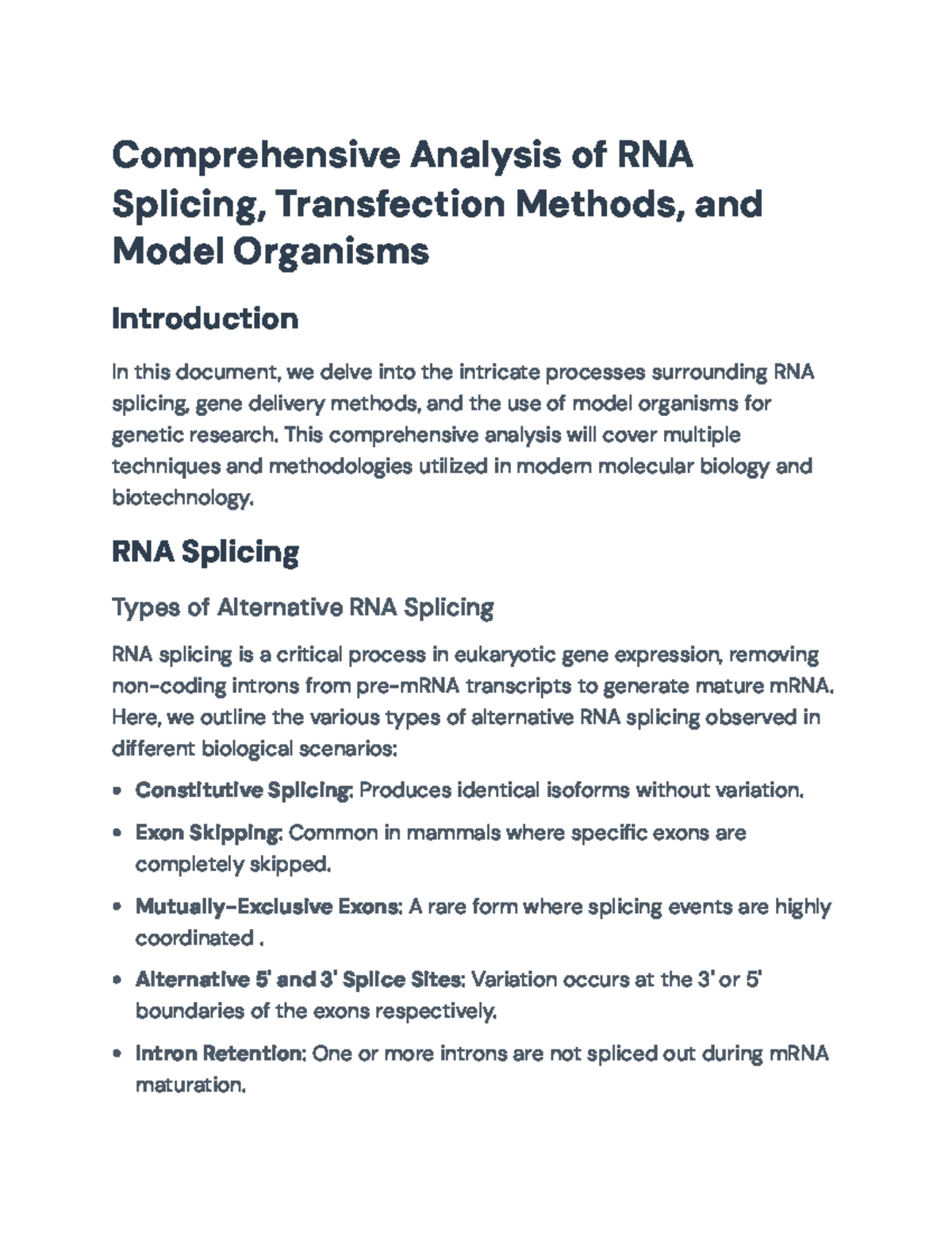 Comprehensive Study on RNA Splicing, Gene Delivery & Model Organisms ...