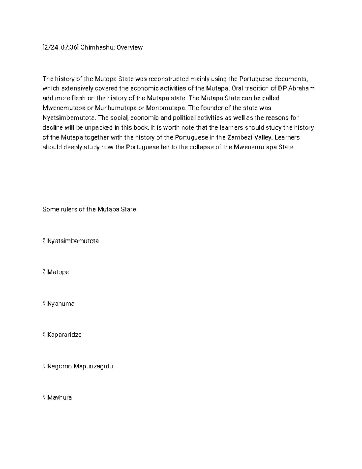 Chimhashu: Overview of Mutapa and Great Zimbabwe States in Africa ...