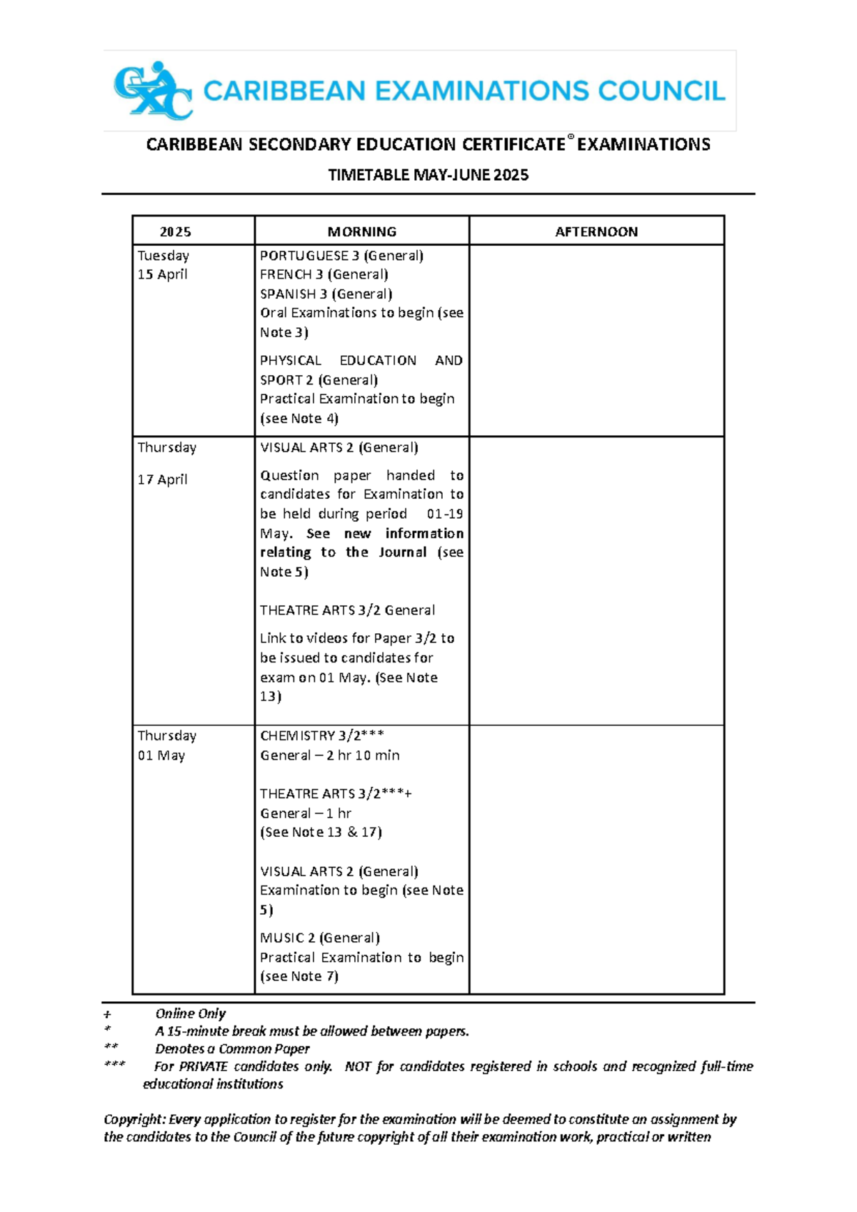CSEC May-June 2025 Exam Timetable for Caribbean Secondary Education - Studocu