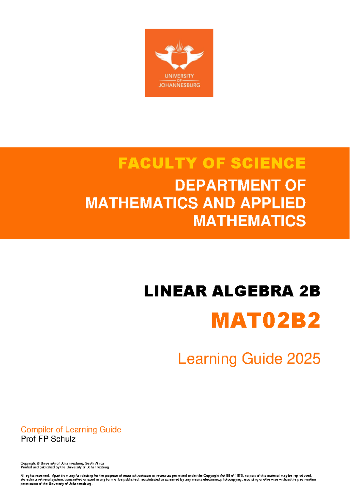 MAT02B2 Linear Algebra 2B Learning Guide 2025 - Studocu