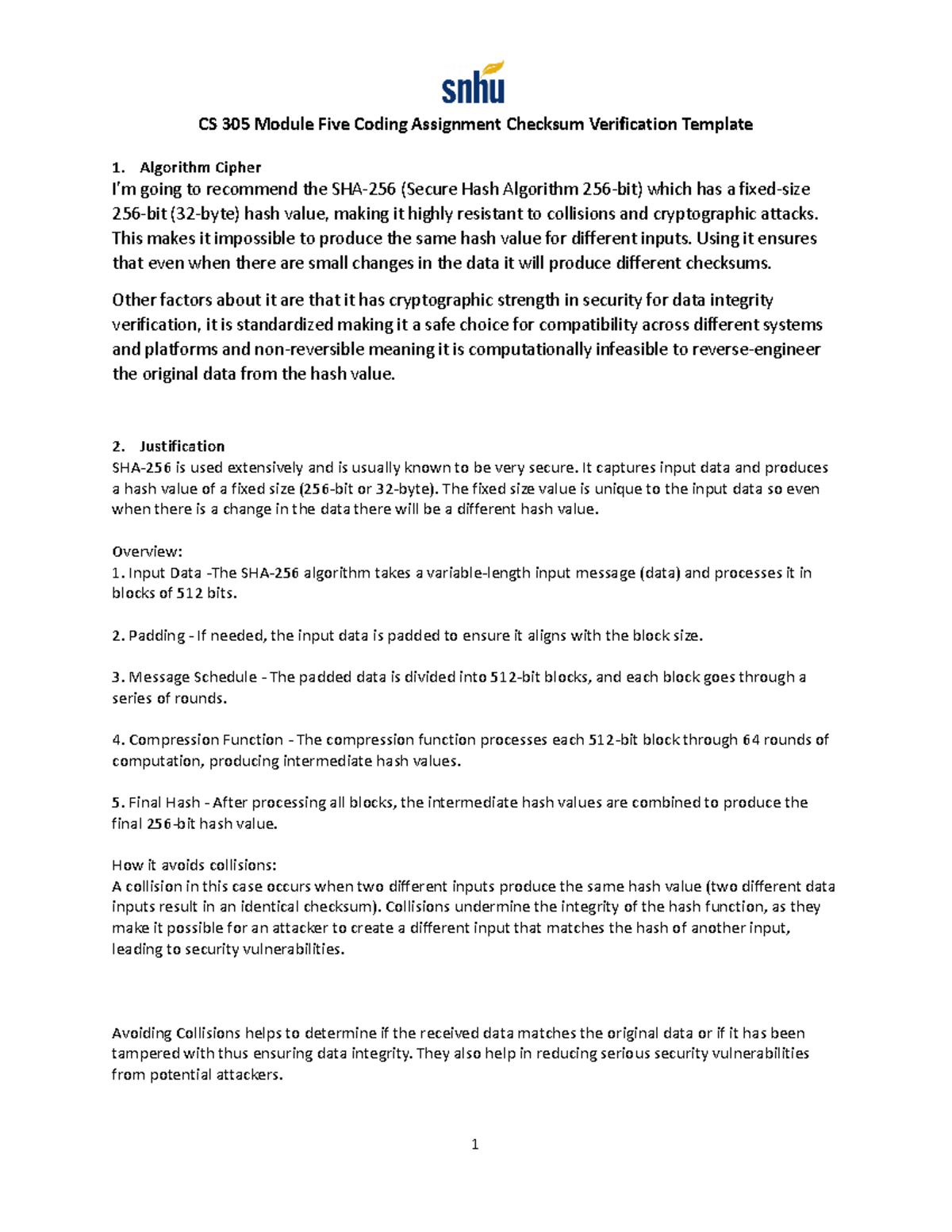 CS 305 Module 5 Checksum Verification Coding Assignment Guide - Studocu