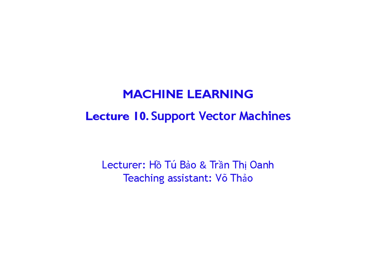 L11 - Machine Learning Lecture 10: Support Vector Machines - Studocu