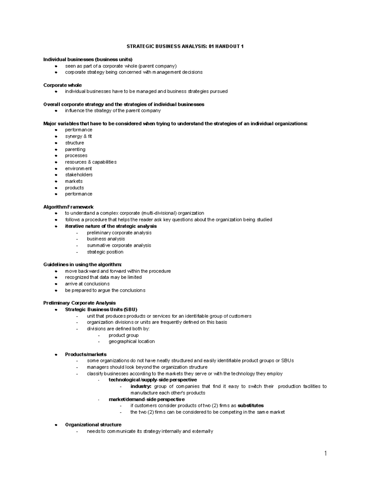 SBA 01: Strategic Business Analysis Prelim Notes and Guidelines - Studocu
