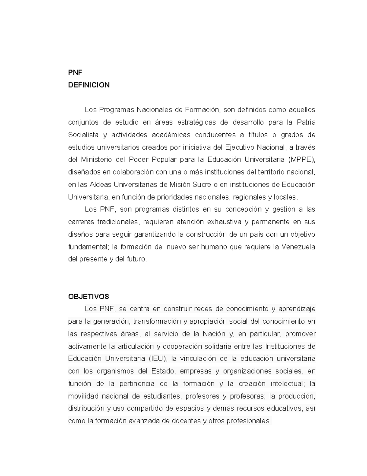 PNF - REPASO Y ANÁLISIS DE PROGRAMAS NACIONALES DE FORMACIÓN - Studocu