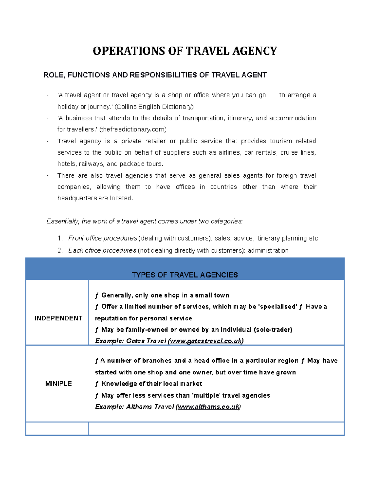 Operations of Travel Agency Lecture Notes - OPERATIONS OF TRAVEL AGENCY ...