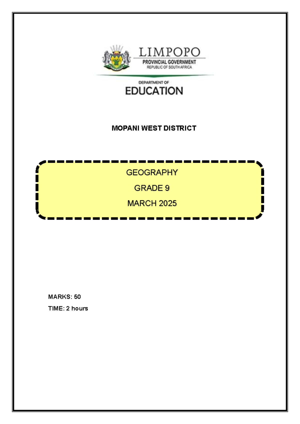 Grade 9 Geography TEST TERM 1 2025: Exam Format & Question Breakdown ...