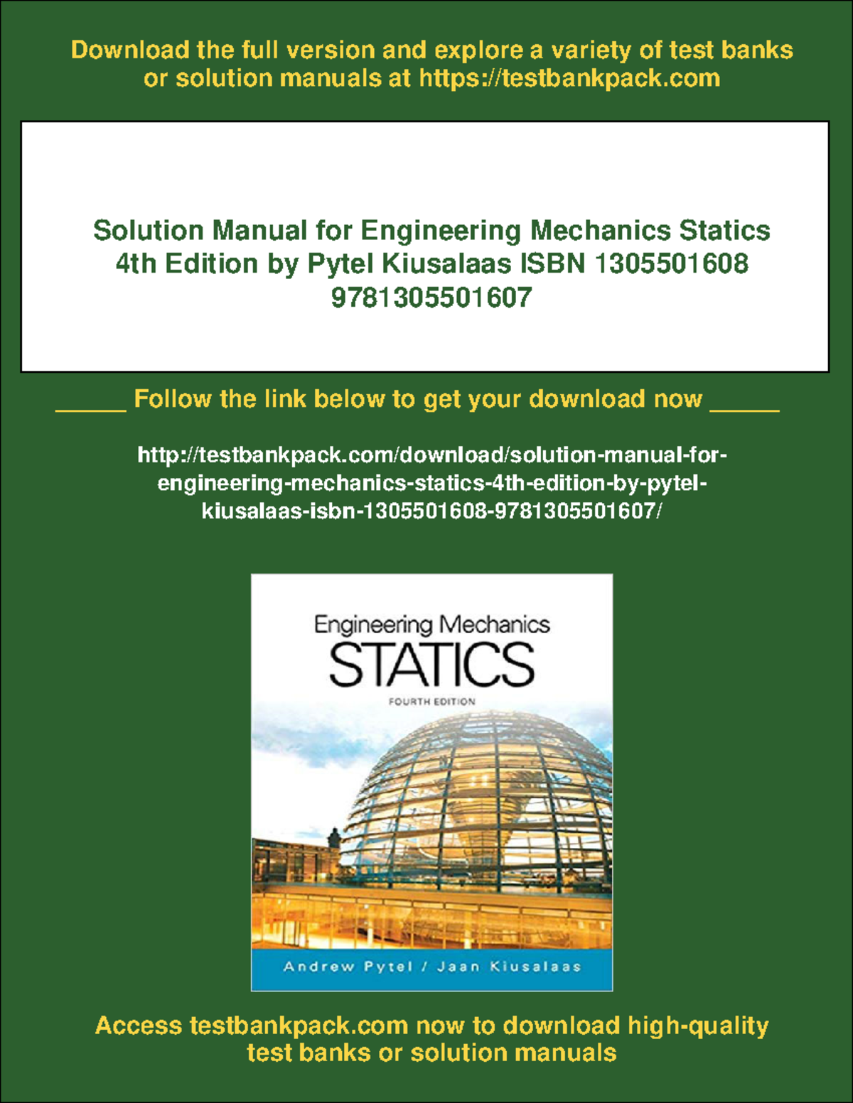 Solution Manual for Engineering Mechanics Statics 4th Ed. (Pytel, Kiusalaas) - Studocu