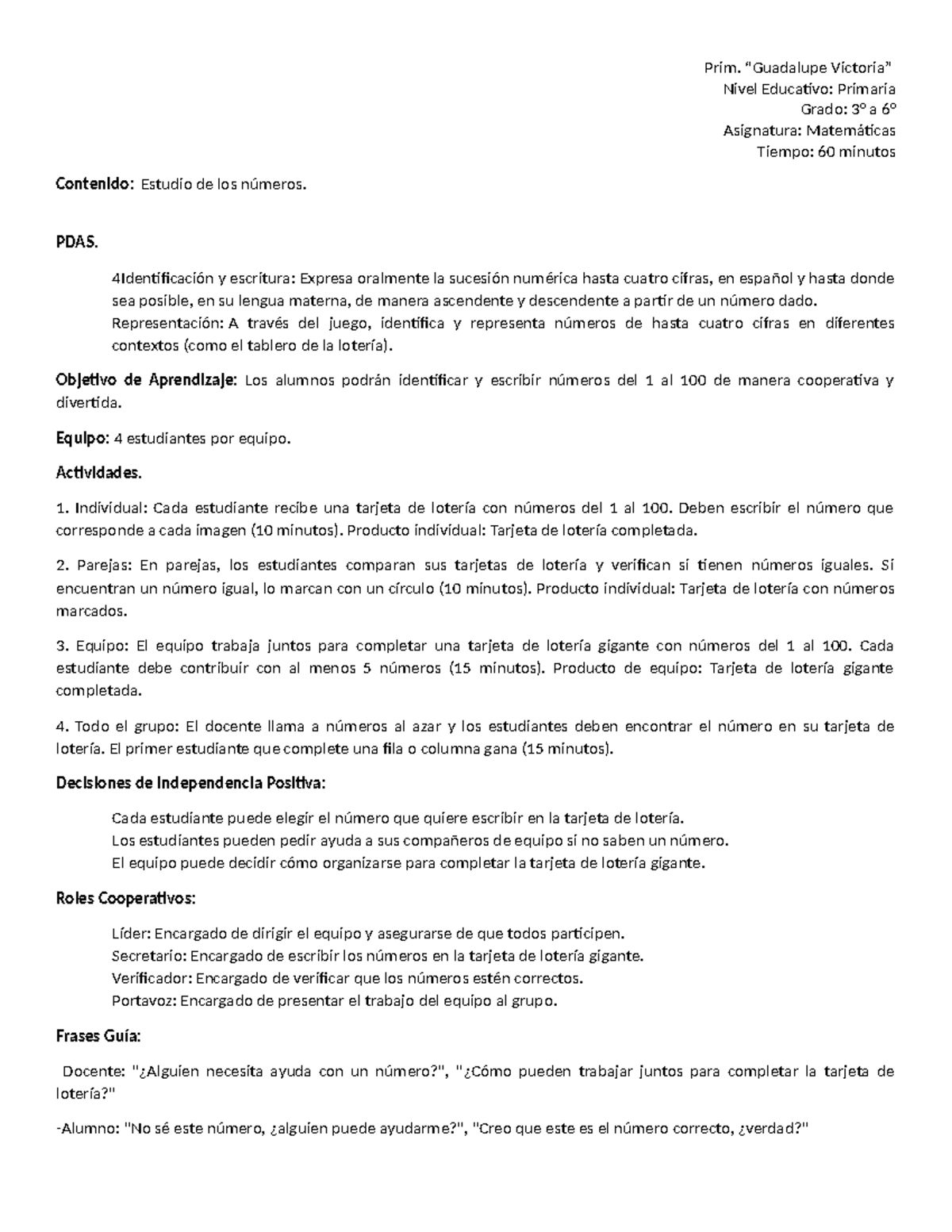 Tarjeta de Lotería: Números del 1 al 100 - Primaria Matemáticas - Studocu