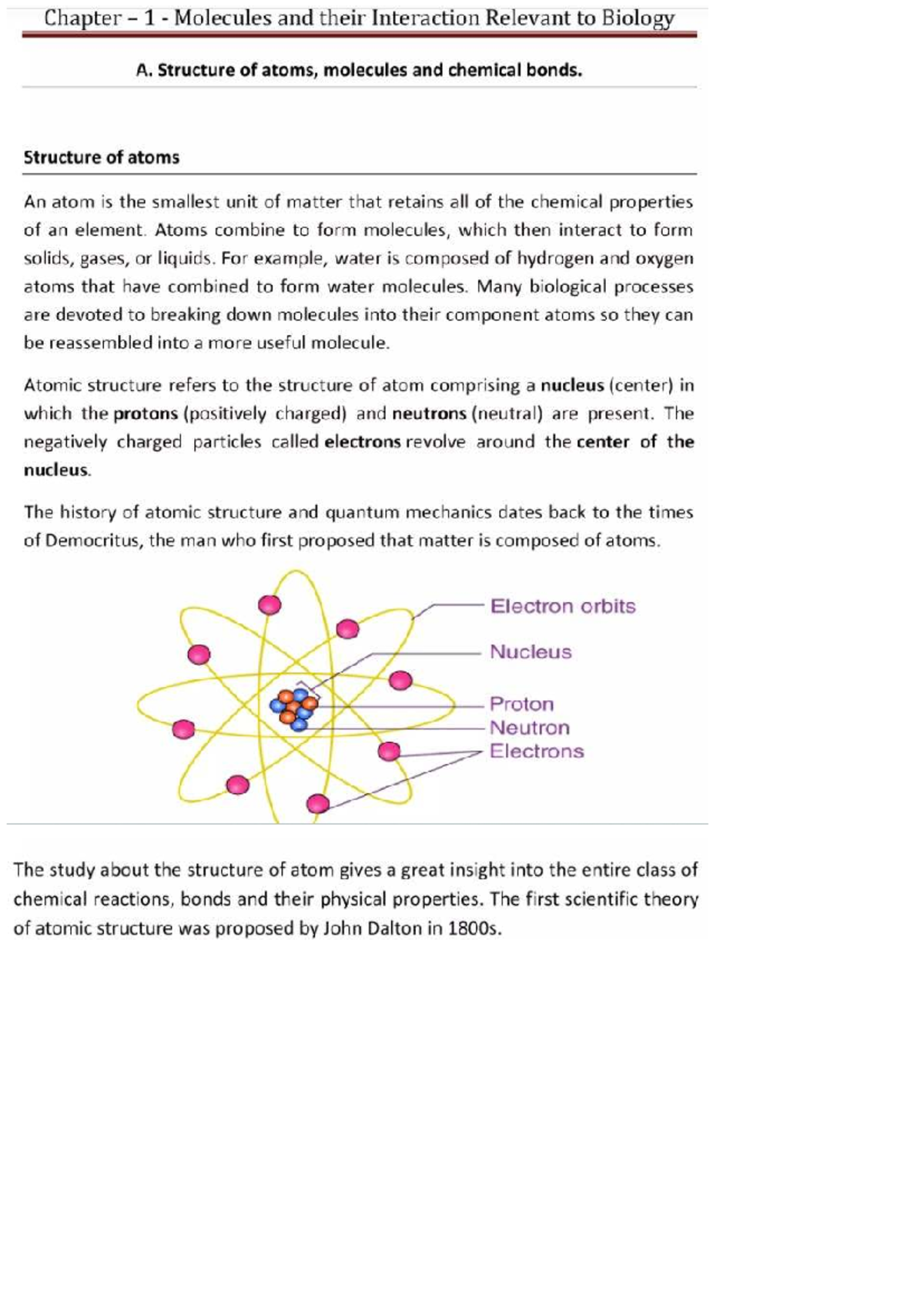 Chapter 1: Molecules and Their Interactions in Biology (BIO101) - Studocu