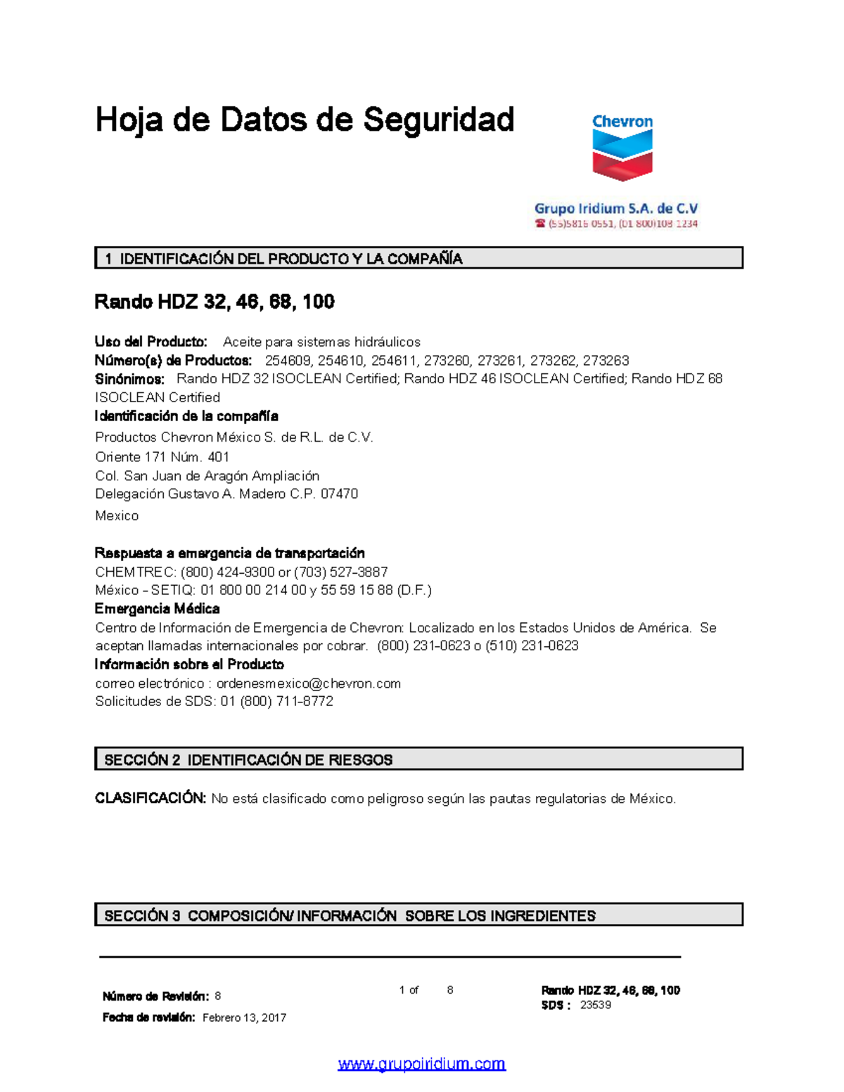 HOJA DE SEGURIDAD DE GAS PROPANO - Rando HDZ 32, 46, 68, 100 (SDS ...